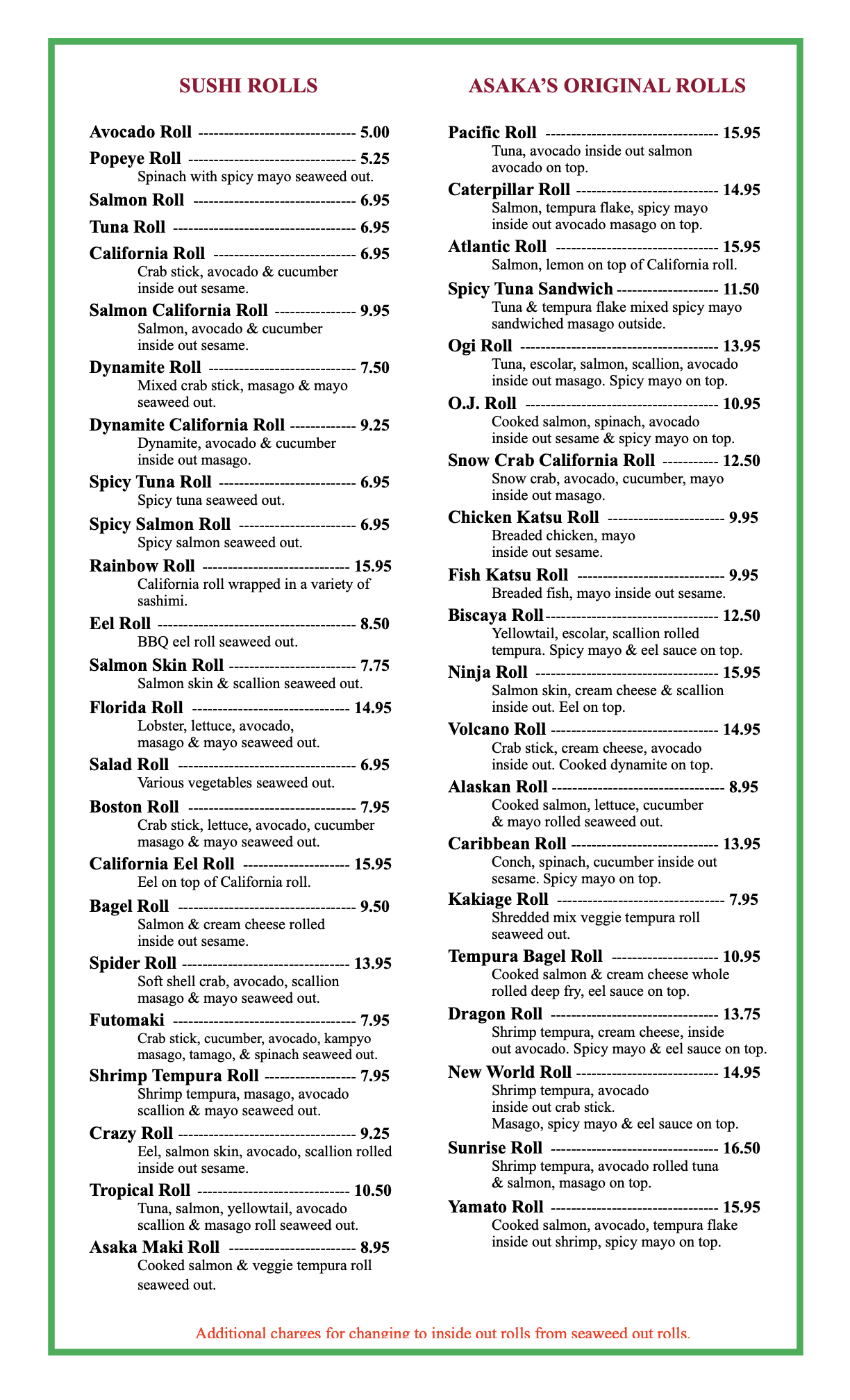 Dinner – ASAKA JAPANESE RESTAURANT