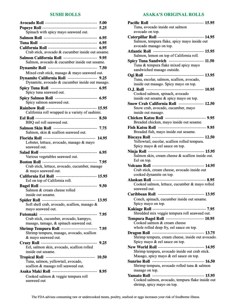 Lunch – ASAKA JAPANESE RESTAURANT